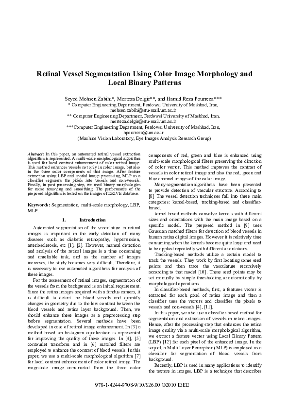 (PDF) Retinal vessel segmentation using color image morphology and ...