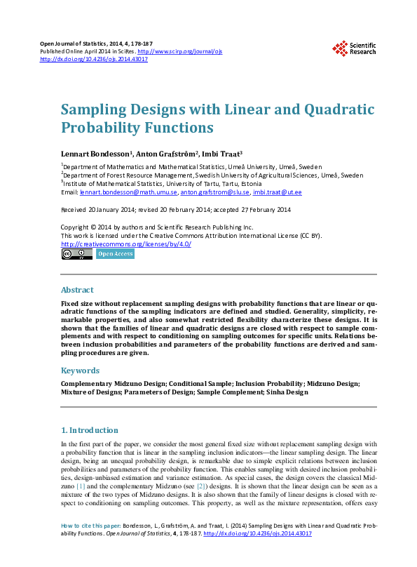 (PDF) Sampling Designs with Linear and Quadratic Probability Functions