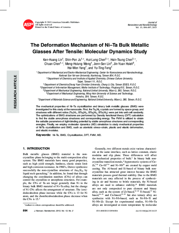 (PDF) The Deformation Mechanism of Ni–Ta Bulk Metallic Glasses After ...