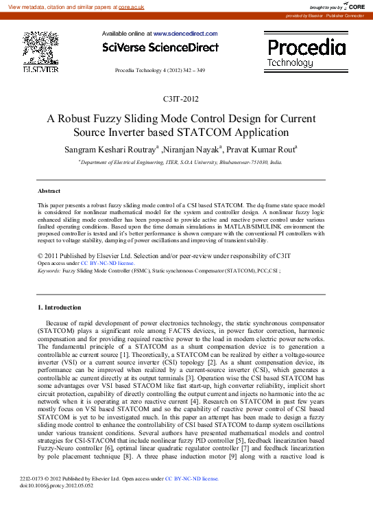 Pdf A Robust Fuzzy Sliding Mode Control Design For Current Source Inverter Based Statcom