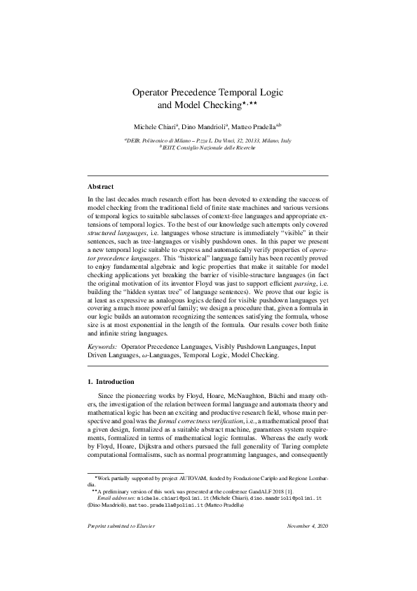 (PDF) Operator precedence temporal logic and model checking