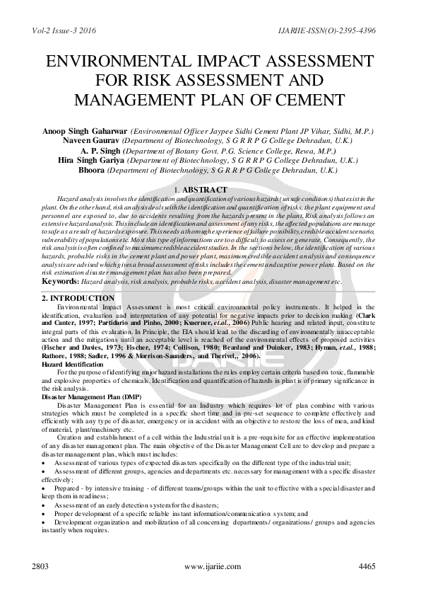 (PDF) Environmental Impact Assessment for Risk Assessment and ...