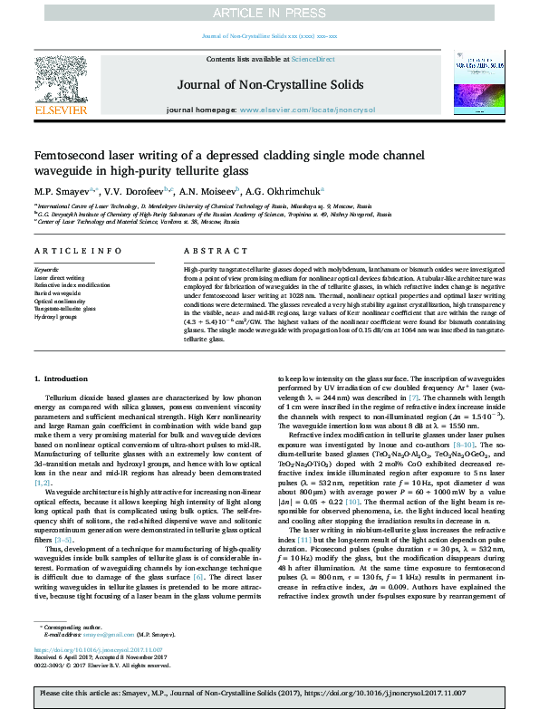 (PDF) Femtosecond laser writing of a depressed cladding single mode ...
