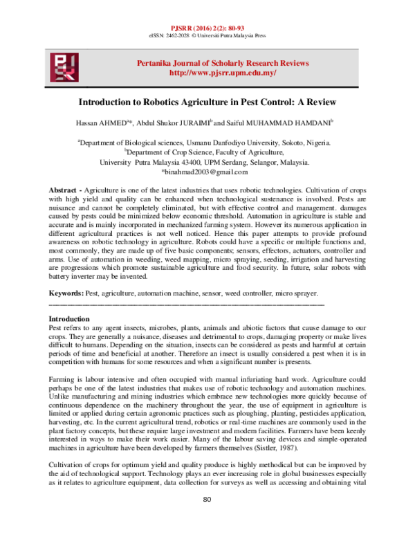 (PDF) Introduction to Robotics Agriculture in Pest Control: A Review ...