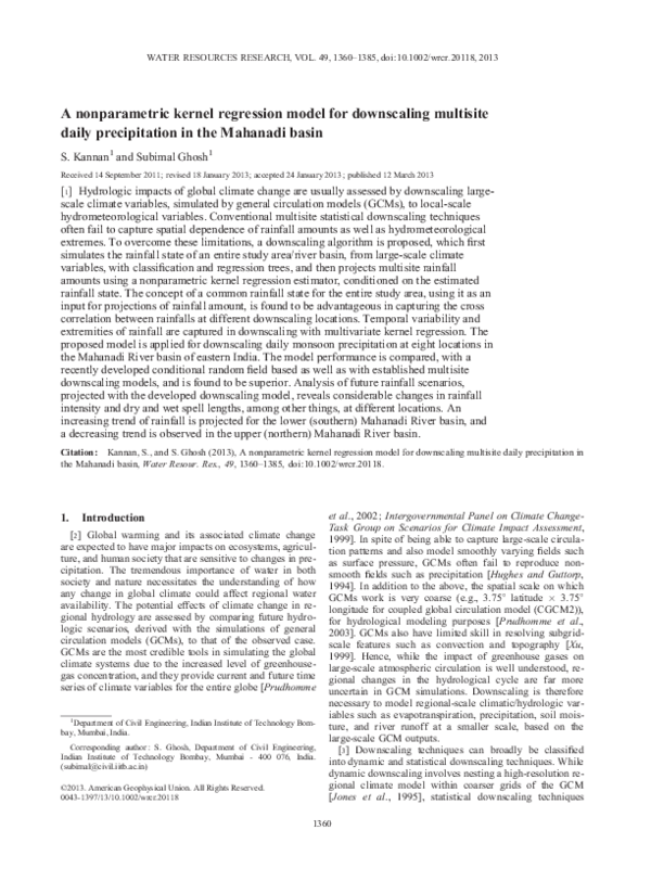(PDF) A nonparametric kernel regression model for downscaling multisite daily precipitation in ...