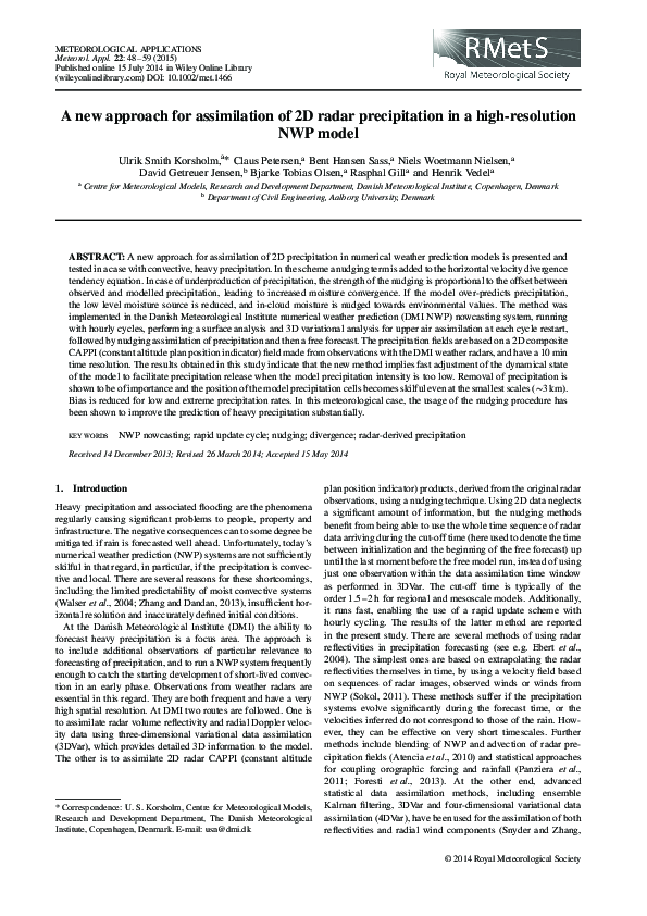 (PDF) A new approach for assimilation of 2D radar precipitation in a ...
