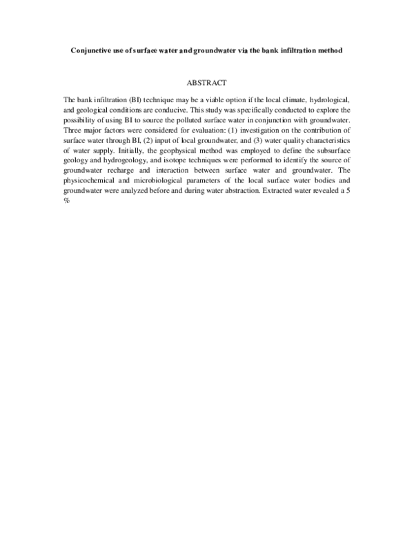 (PDF) Conjunctive use of surface water and groundwater via the bank ...