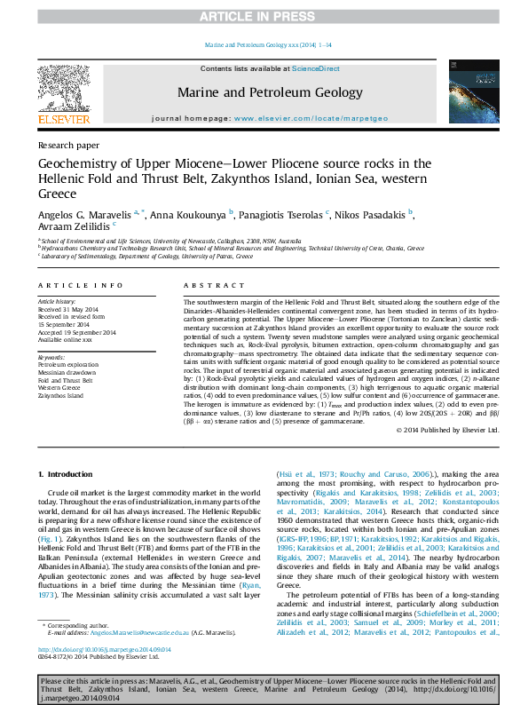 (PDF) Geochemistry of Upper Miocene–Lower Pliocene source rocks in the ...