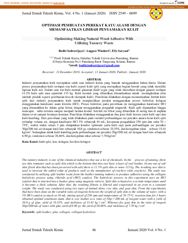 (PDF) Optimasi Pembuatan Perekat Kayu Alami Dengan Memanfaatkan Limbah ...