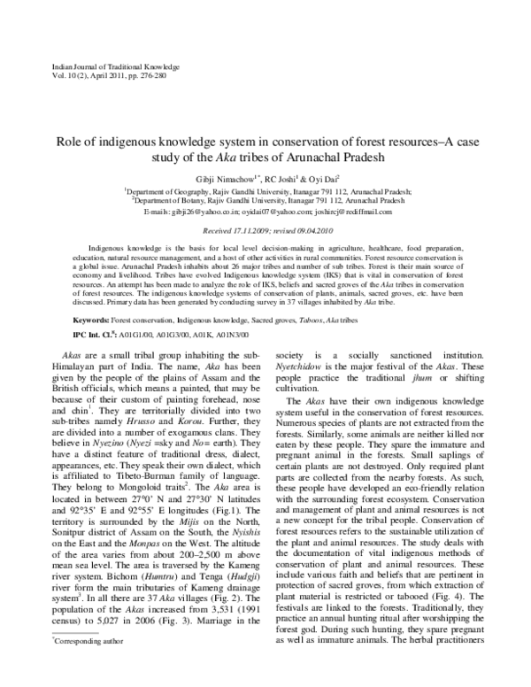 (PDF) Role of indigenous knowledge system in conservation of forest ...