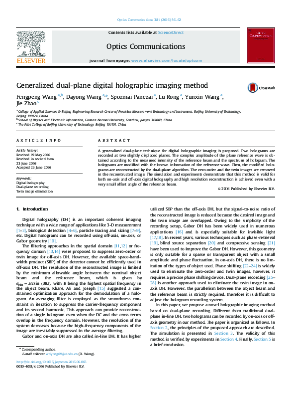 (PDF) Generalized dual-plane digital holographic imaging method