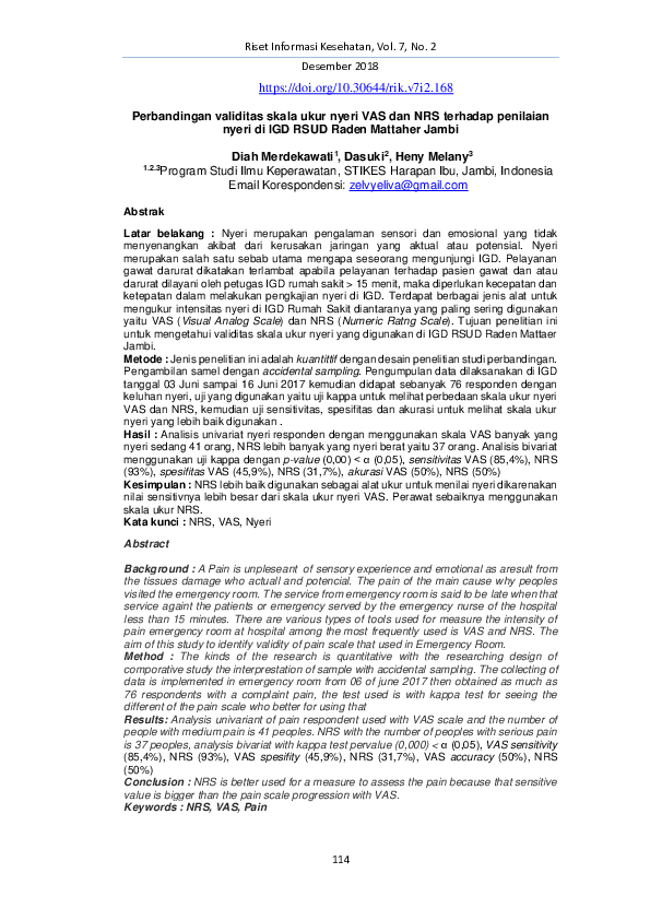 (PDF) Perbandingan Validitas Skala Ukur Nyeri VAS dan NRS Terhadap Penilaian Nyeri di IGD RSUD ...