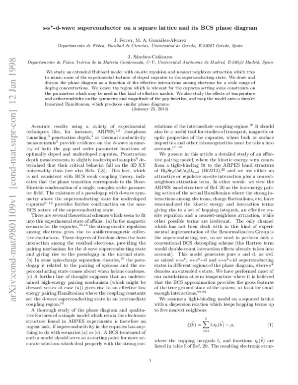 (PDF) s-s*-d-wave superconductor on a square lattice and its BCS phase diagram