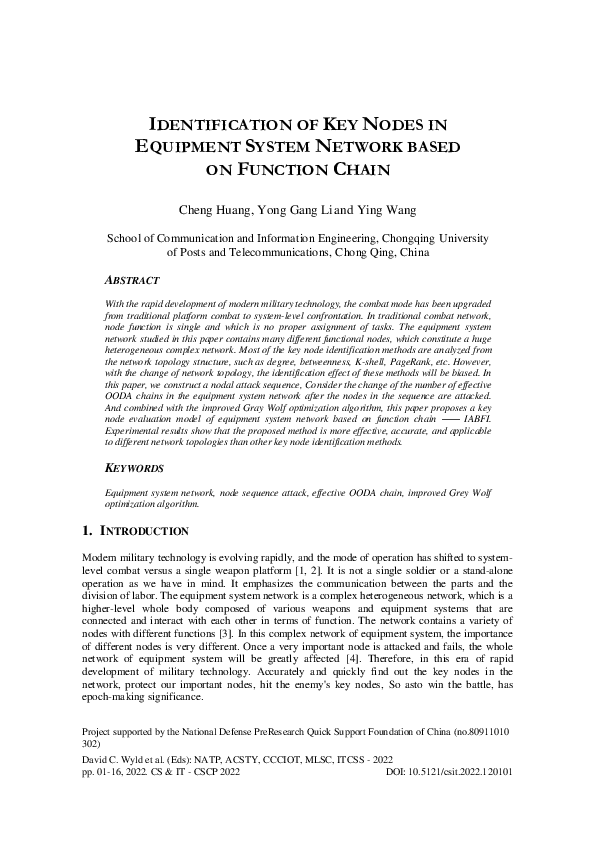 (PDF) IDENTIFICATION OF KEY NODES IN EQUIPMENT SYSTEM NETWORK BASED ON ...