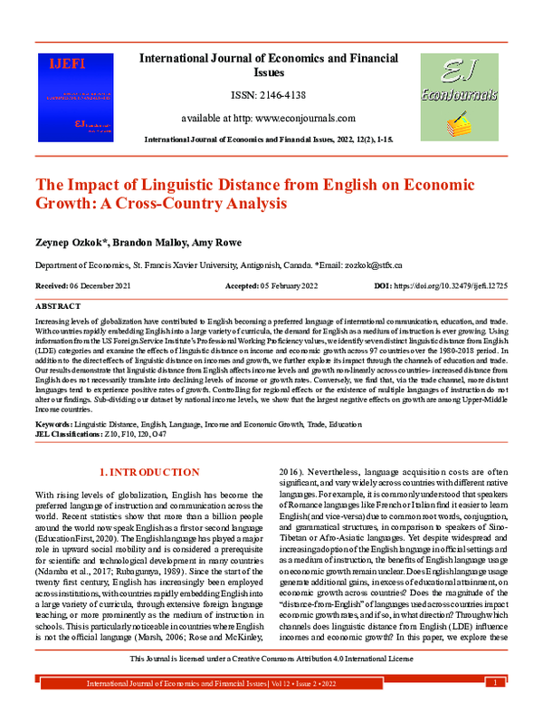(PDF) The Impact of Linguistic Distance from English on Economic Growth ...