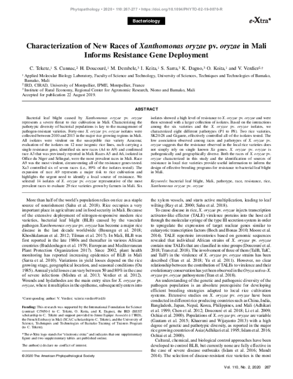 (PDF) Characterization of new races of Xanthomonas oryzae pv. oryzae in ...