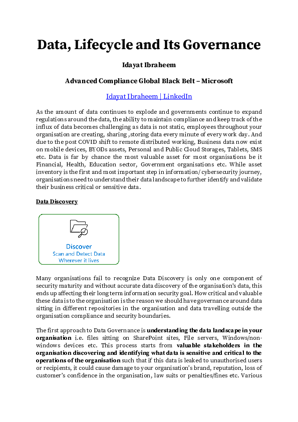 (PDF) Data, Lifecycle and Its Governance