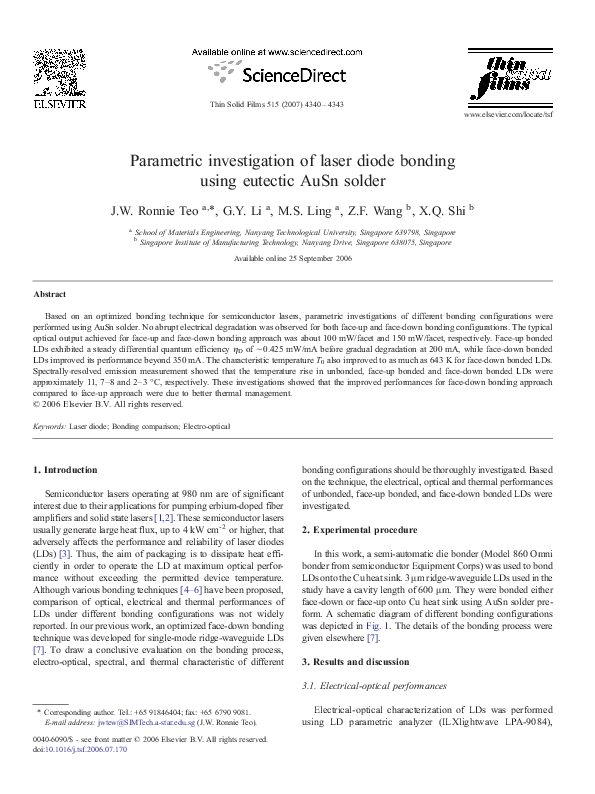 (PDF) Parametric investigation of laser diode bonding using eutectic ...