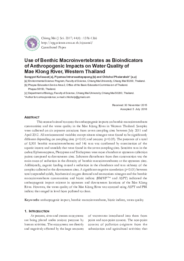 (PDF) Benthic Macroinvertebrates as Water Quality Indicators