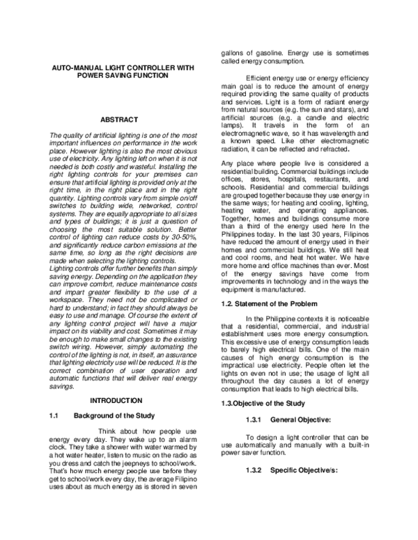(PDF) AUTO-MANUAL LIGHT CONTROLLER WITH POWER SAVING FUNCTION
