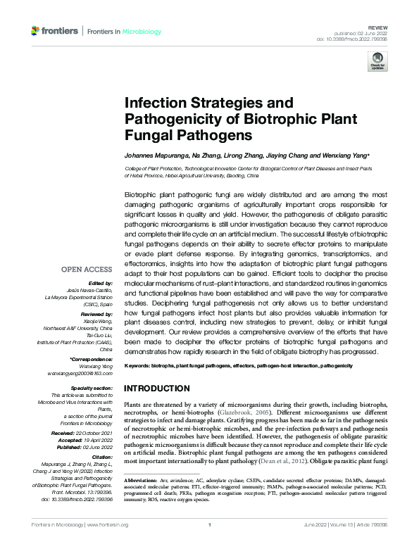 (PDF) Infection Strategies and Pathogenicity of Biotrophic Plant Fungal ...