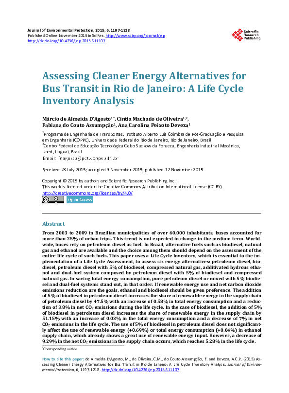 (PDF) Assessing Cleaner Energy Alternatives for Bus Transit in Rio de ...