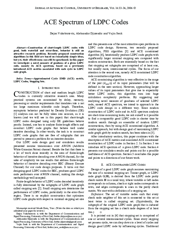 (PDF) ACE spectrum of LDPC codes