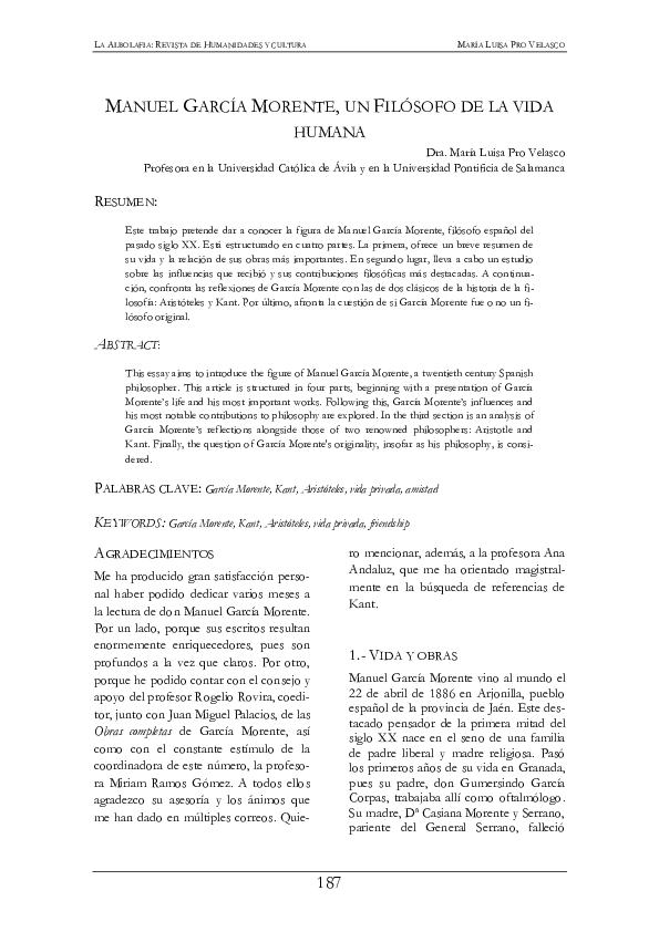 (PDF) Manuel García Morente, un filósofo de la vida humana