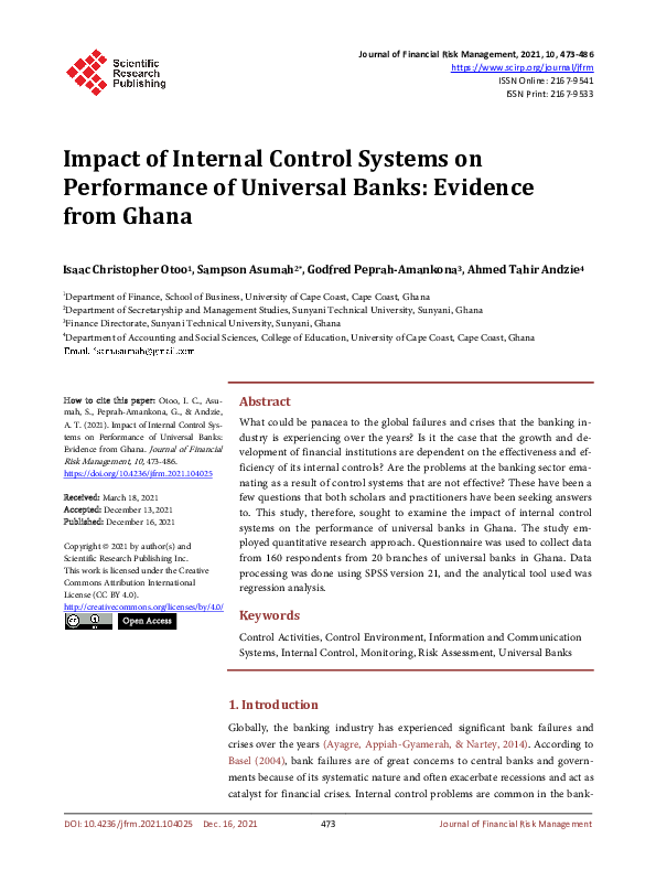 (PDF) Impact of Internal Control Systems on Performance of Universal ...