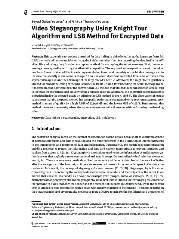 (PDF) Video Steganography Using Knight Tour Algorithm and LSB Method for Encrypted Data
