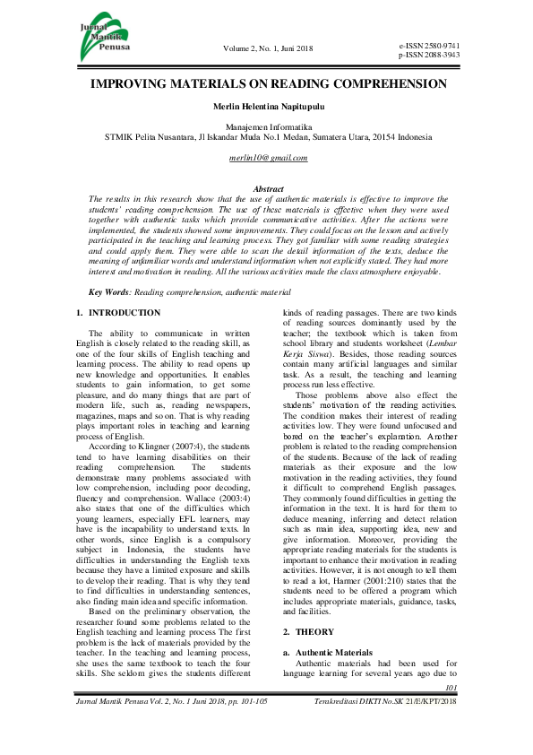 (PDF) Improving Materials on Reading Comprehension