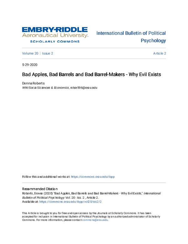 (PDF) Bad Apples, Bad Barrels and Bad Barrel-Makers - Why Evil Exists