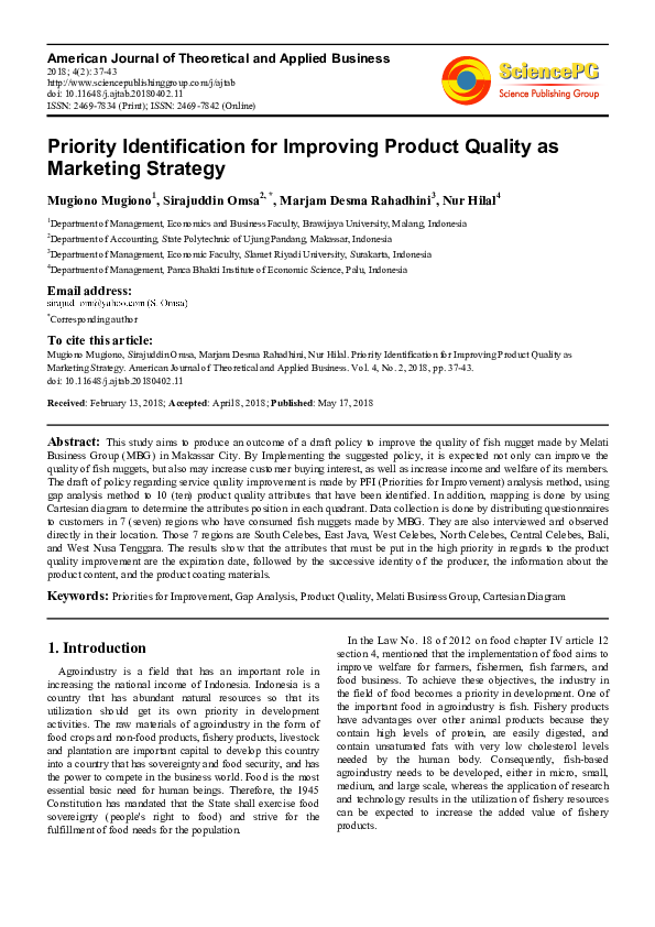 (PDF) Priority Identification for Improving Product Quality as ...