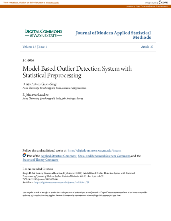 Pdf Model Based Outlier Detection System With Statistical Preprocessing