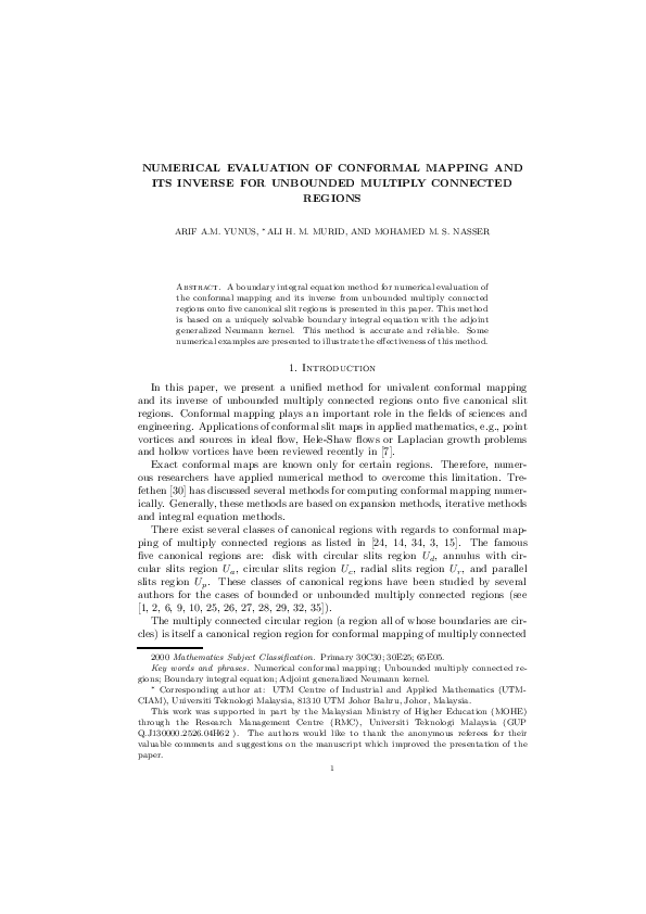 (PDF) Numerical evaluation of conformal mapping and its inverse for ...