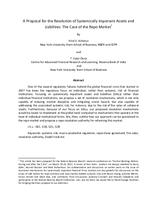 (PDF) A Proposal for the Resolution of Systemically Important Assets ...