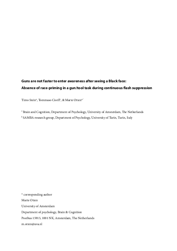 (PDF) Guns are not faster to enter awareness after seeing a Black face ...