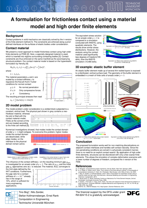 Pdf A Formulation For Frictionless Contact Using A Material Model And High Order Finite