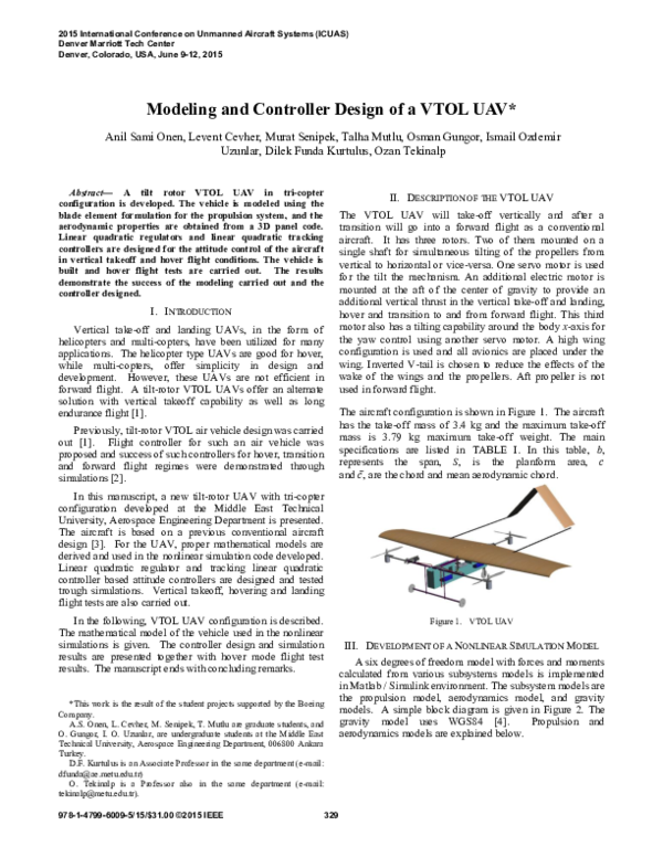 (PDF) Modeling and controller design of a VTOL UAV