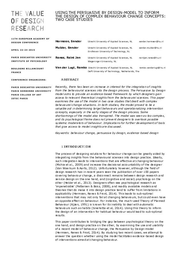 (PDF) Using the persuasive by design-model to inform the design of ...