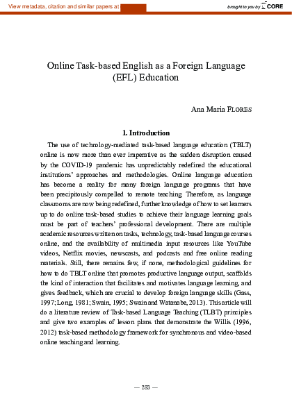 (PDF) Online Task Based English as a Foreign Language Efl Education
