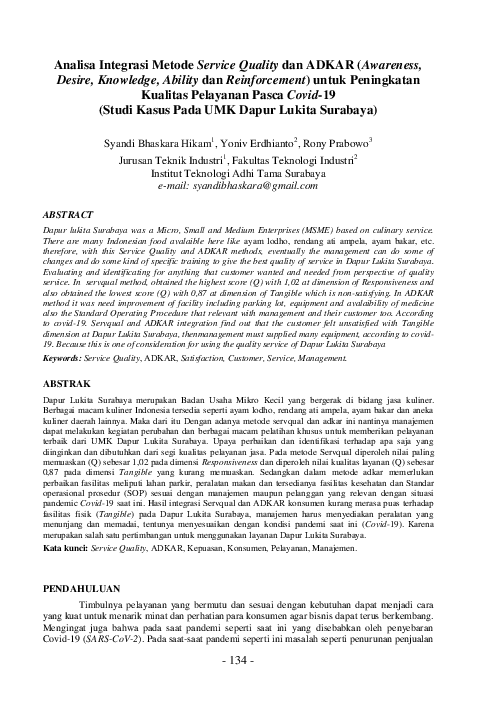 (PDF) Analisa Integrasi Metode Service Quality Dan Adkar (Awareness, Desire, Knowledge, Ability ...