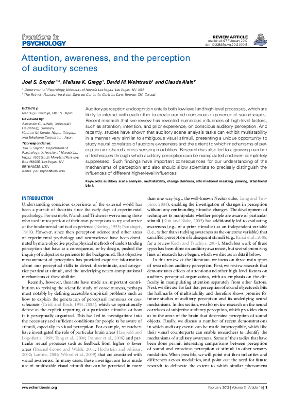 (PDF) Attention, Awareness, and the Perception of Auditory Scenes