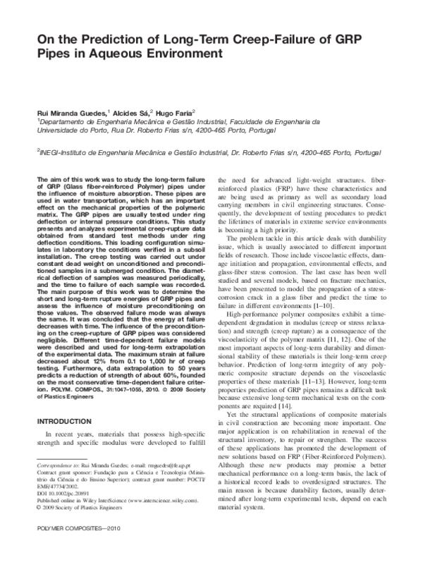 (PDF) On the prediction of long-term creep-failure of GRP pipes in ...