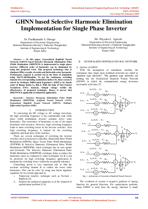 (PDF) GHNN based Selective Harmonic EliminationImplementation for Single Phase Inverter
