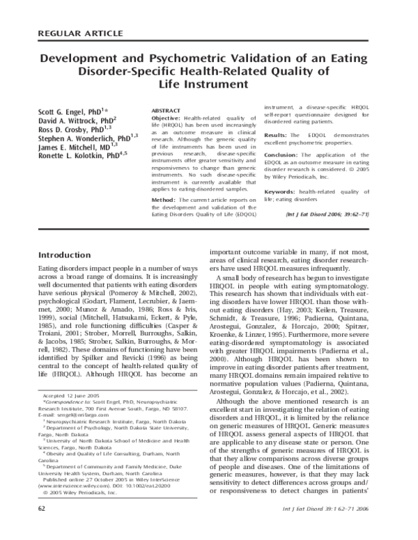 (PDF) Development and psychometric validation of an eating disorder-specific health-related ...
