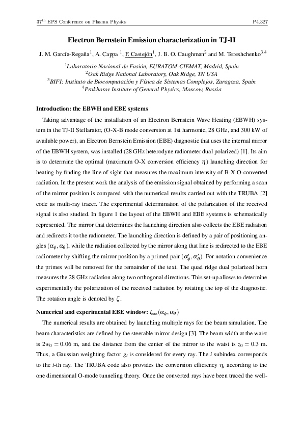 (PDF) Electron Bernstein Emission characterization in TJ-II
