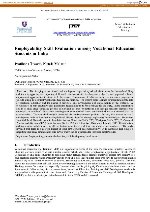 (PDF) Employability skill evaluation among vocational education ...