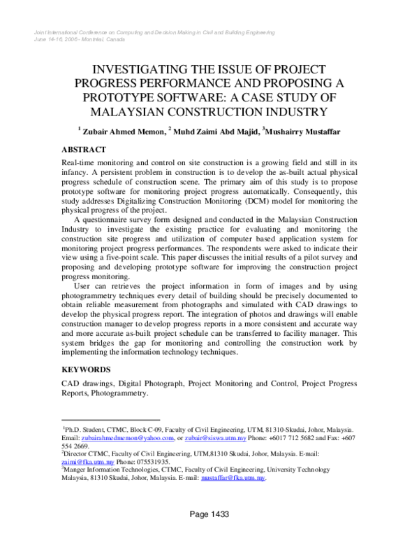 (PDF) Investigating the Issue of Project Progress Performance and ...