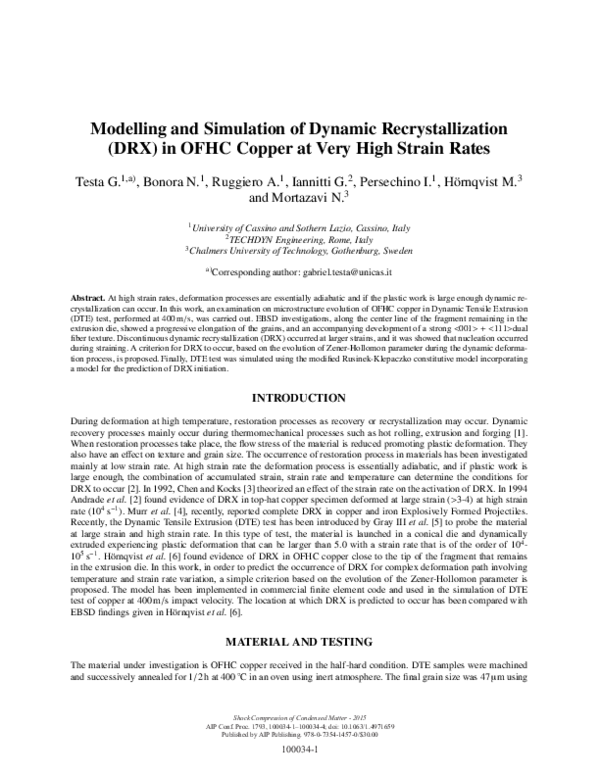 (PDF) Modelling and simulation of dynamic recrystallization (DRX) in OFHC copper at very high ...
